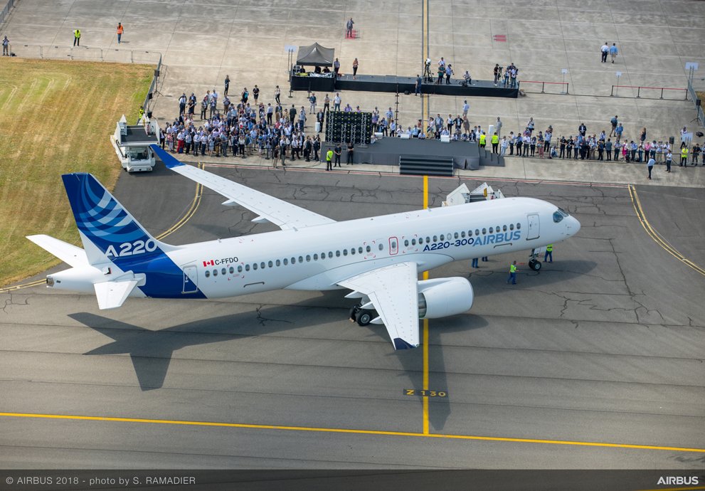 Airbus introduces the A220-100 and A220-300. Qu eacute;bec born aircraft